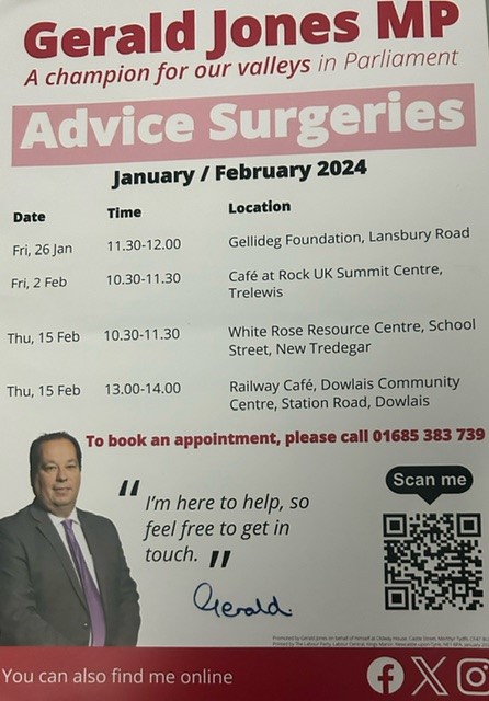 Gerald Jones MP Advice Surgeries - Darran Valley Community Council ...